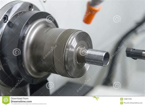 The CNC Lathe Machine Cutting The Thread Stock Photo Image Of Pipe Chuck