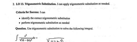 Solved Trigonometric Substitution I Can Apply Trigonometric