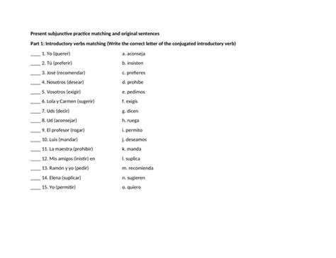 Present Subjunctive Introductory Verbs And Sentence Practice Teaching