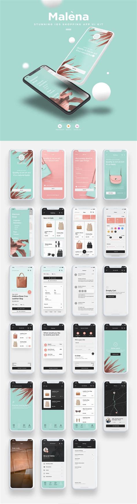 Malèna iOS App UI Kit App interface design Ux app design App ui design