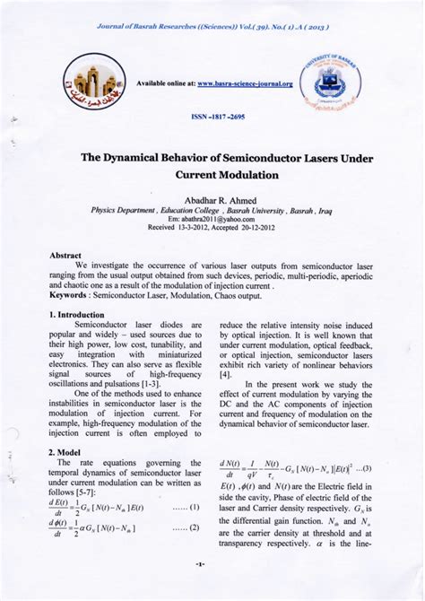 Pdf The Dynamical Behavior Of Semiconductor Lasers Under Current Modulation