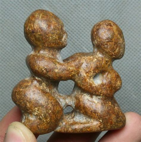 5cm Chinese Hongshan Culture Old Jade Carving Man Woman Beauty Love Sex Statue Ebay