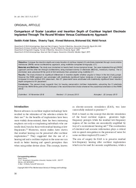Pdf Comparison Of Scalar Location And Insertion Depth Of Cochlear Implant Electrode Implanted