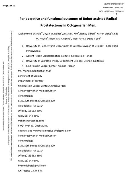 Pdf Perioperative And Functional Outcomes Of Robot Assisted Radical