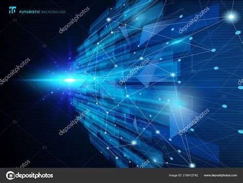 Abstract Molecules Blue Virtual Technology Concept Futuristic Digital Linear Polygonal Stock