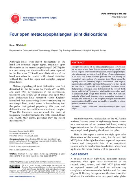 Pdf Four Open Metacarpophalangeal Joint Dislocations