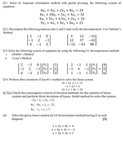 Solved Q Solve By Gaussian Elimination Method With Partial Chegg