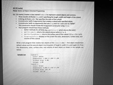 Solved Q1 10 Marks Create A Class Named Cuboid To Represent Cuboid Objects And Contains