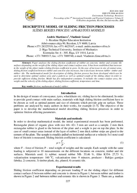 Pdf Descriptive Model Of Sliding Friction Processes