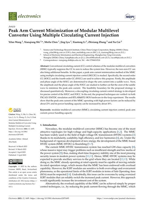 Pdf Peak Arm Current Minimization Of Modular Multilevel Converter