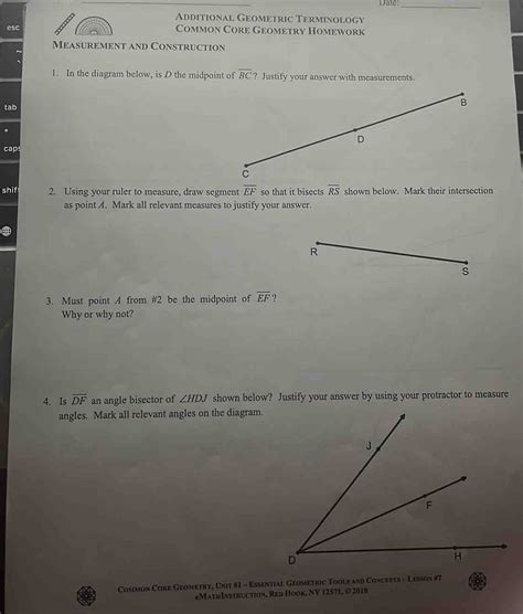 Date Additional Geometric Terminology Esc Common Core Geometry