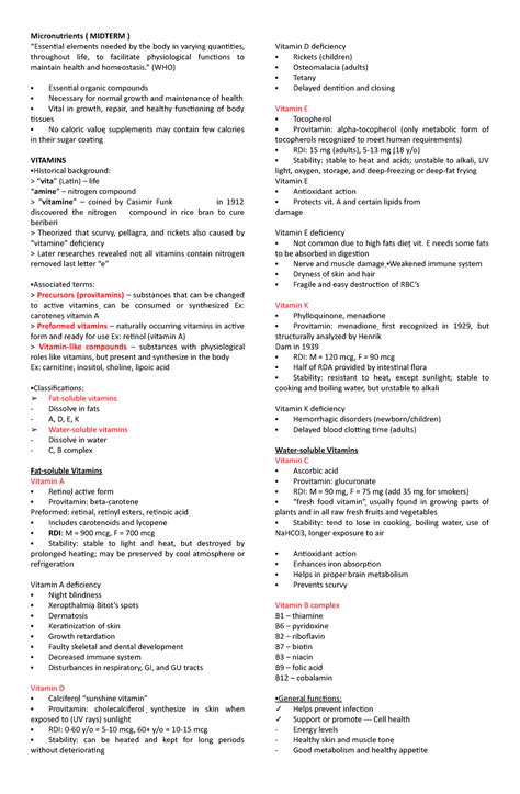 Nudiet 2 Midterm Lecture Notes Micronutrients Midterm Essential Elements Needed By The