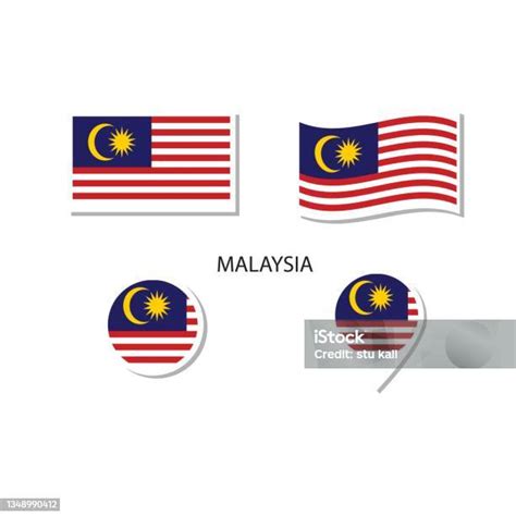 Set Ikon Logo Bendera Malaysia Ikon Datar Persegi Panjang Bentuk