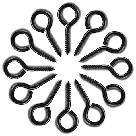 Screw Eye 60 Pieces Black Zinc Plated Metal Eye Bolt Eye Shape Screw Hooks Self Tapping Screws