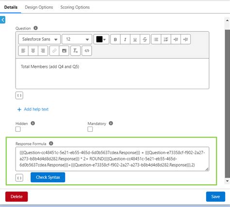 Formula Question SurveyVista