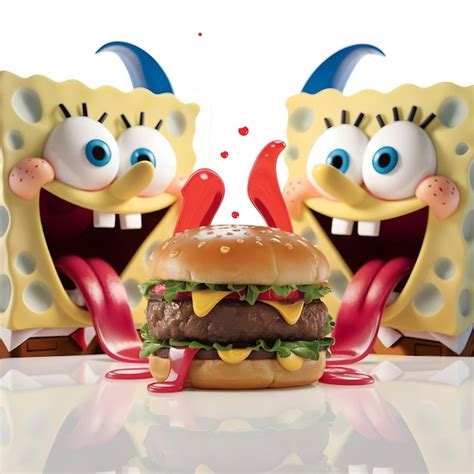 Spongbob Square Pants Going To Eat A Mouthwatering Burger Premium Ai Generated Image
