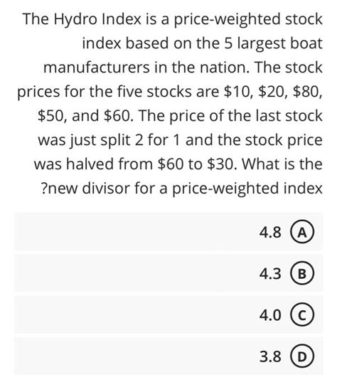 Solved The Hydro Index Is A Price Weighted Stock Index Based