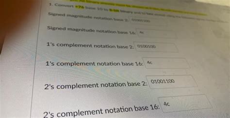 solved signed magnitude notation base 16 1 s complement
