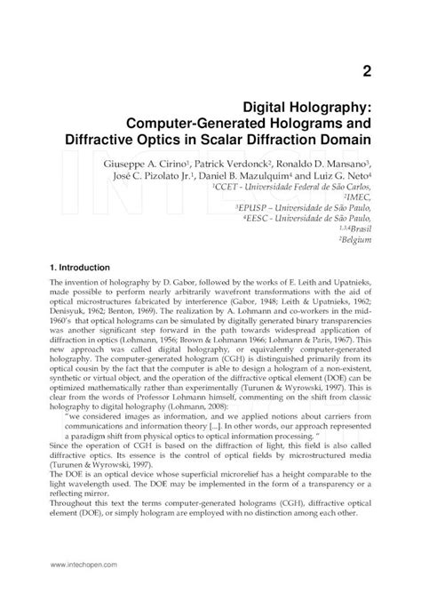 Pdf Digital Holography Computer Generated Holograms And · 2