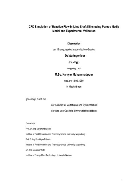 Cfd Simulation Of Reactive Flow In Lime Shaft Kilns Using Porous Media