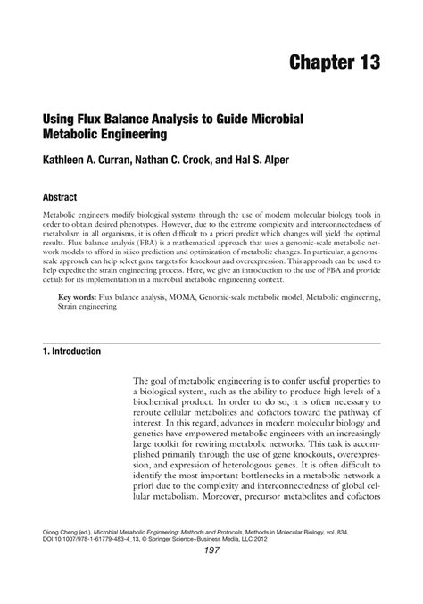 Pdf Using Flux Balance Analysis To Guide Microbial Metabolic Engineering