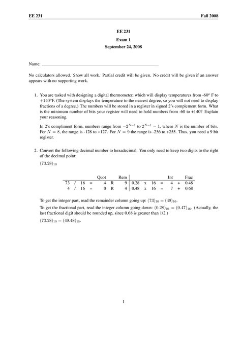 Exam 1 Solved Questions Digital Electronics Ee 231 Docsity