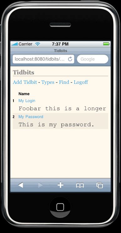 Tidbits Screen Shots
