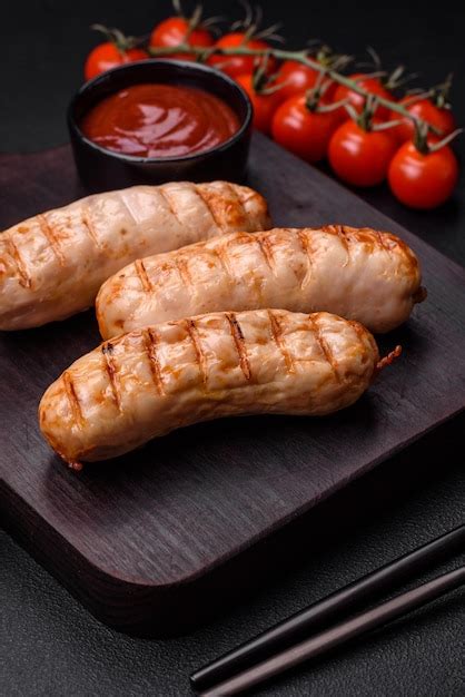 Délicieuses Saucisses Grillées à Base De Viande De Poulet Ou De Porc Avec épices Et Herbes