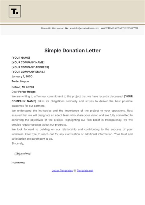 Free Simple Donation Letter Template To Edit Online