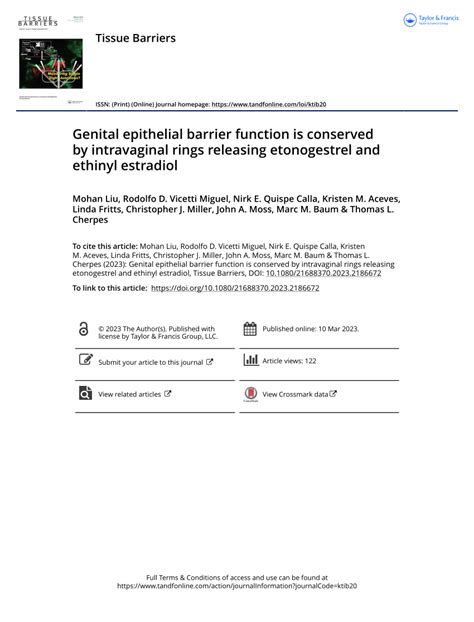 Pdf Genital Epithelial Barrier Function Is Conserved By Intravaginal