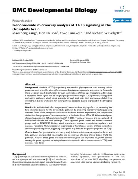 Pdf Genome Wide Microarray Analysis Of Tgfβ Signaling In The