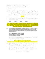 LING HW Docx LING Introduction To Structural Linguistics Homework Due Tuesday