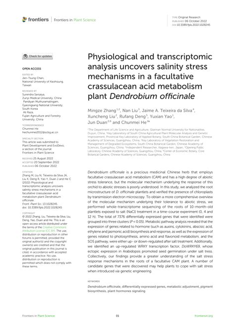 Pdf Physiological And Transcriptomic Analysis Uncovers Salinity