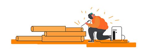 산업 자동차 공장에서 용접기 용접 강철 배관 보호 마스크 및 균일 용접 강철 또는 철 파이프에서 금속 산업 노동자 야금 가공 만화 플랫 벡터 일러스트 강철에 대한 스톡 벡터