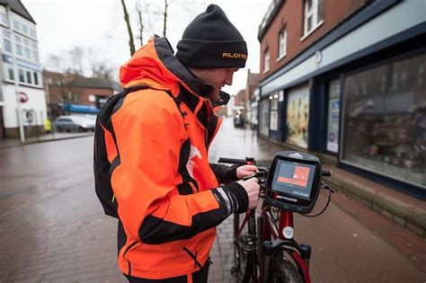 Cyclist Using Gps Map Premium AI Generated Image