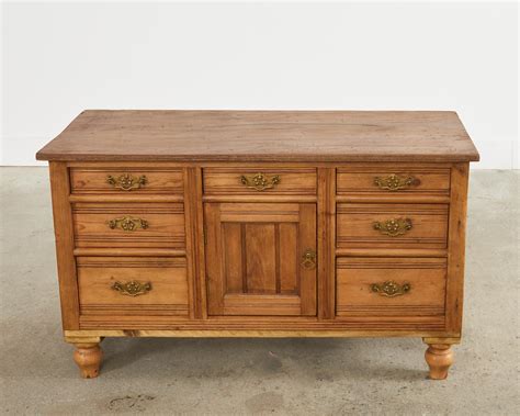 19th Century Country English Provincial Pine Sideboard Server For Sale