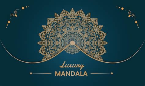 블루 컬러 럭셔리 골든 만다라 디자인 템플릿 프리미엄 벡터