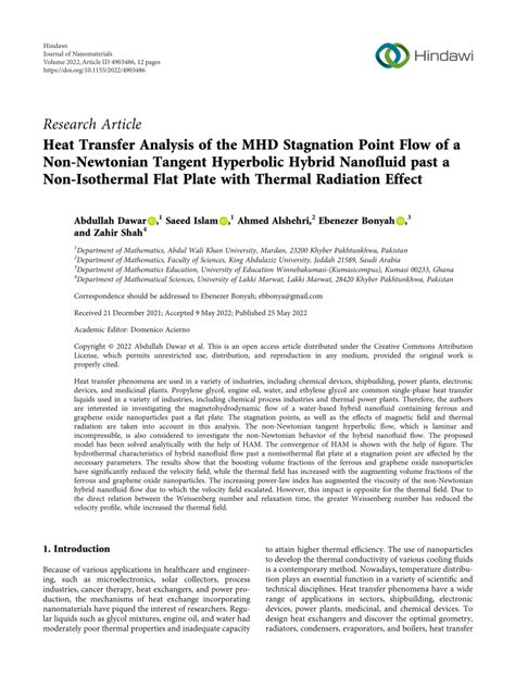 (PDF) Heat Transfer Analysis of the MHD Stagnation Point Flow of a Non ...