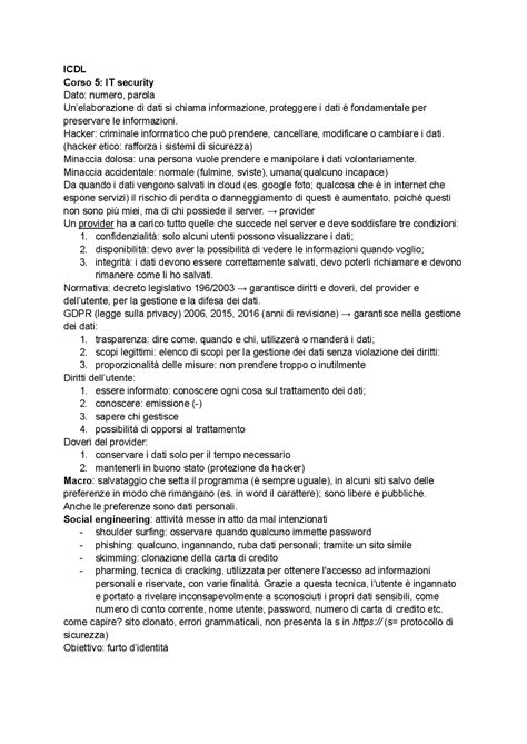 Modulo 5 It Security Certificazione Icdl Schemi E Mappe Concettuali Di Informatica Docsity