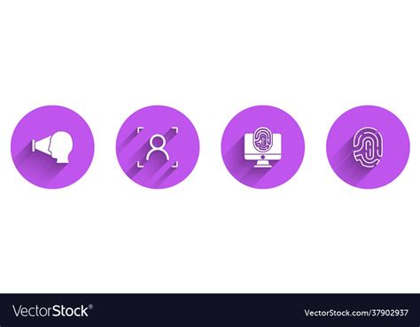 Set Face Recognition Monitor With Fingerprint Vector Image