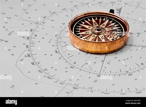 Navigation Chart Fragment With Compass Deviation Symbol And Compass