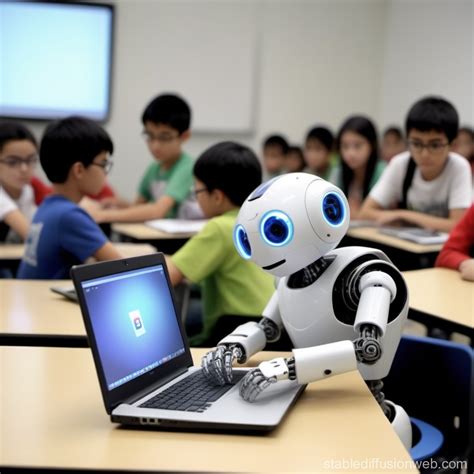 Animated Robot With Laptop In Classroom Stable Diffusion Online
