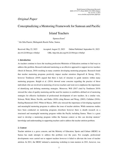 Pdf Conceptualizing A Mentoring Framework For Samoan And Pacific