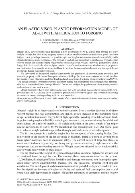 Pdf An Elastic Visco Plastic Deformation Model Of Al Li With Application To Forging