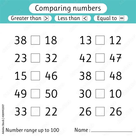 Comparing Numbers Less Than Greater Than Equal To Worksheet For