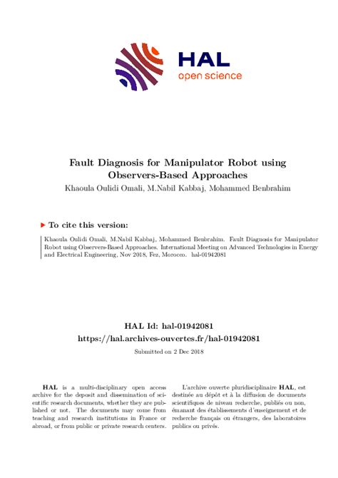 Pdf Fault Diagnosis For Manipulator Robot Using Observers Based Approaches
