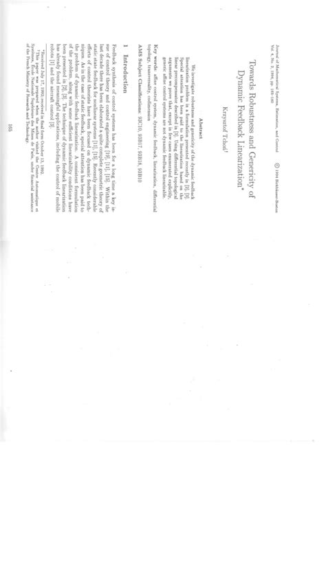 Pdf Towards Robustness And Genericity Of Dynamic Feedback Linearization