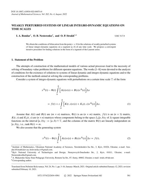 Pdf Weakly Perturbed Systems Of Linear Integro Dynamic Equations On Time Scales