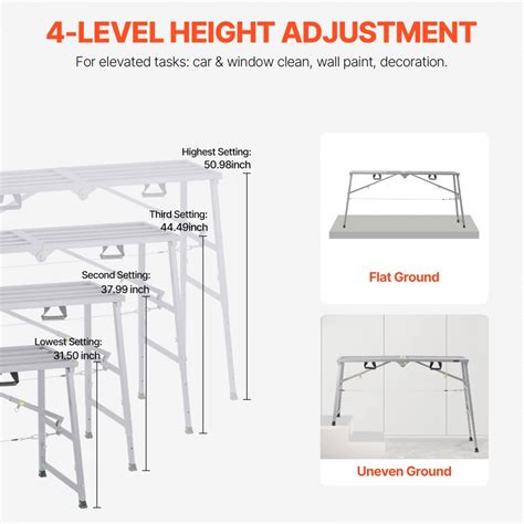 Vevor Work Platform Adjustable Height Portable Scaffolding Platform 400 Kg Load Vevor Au