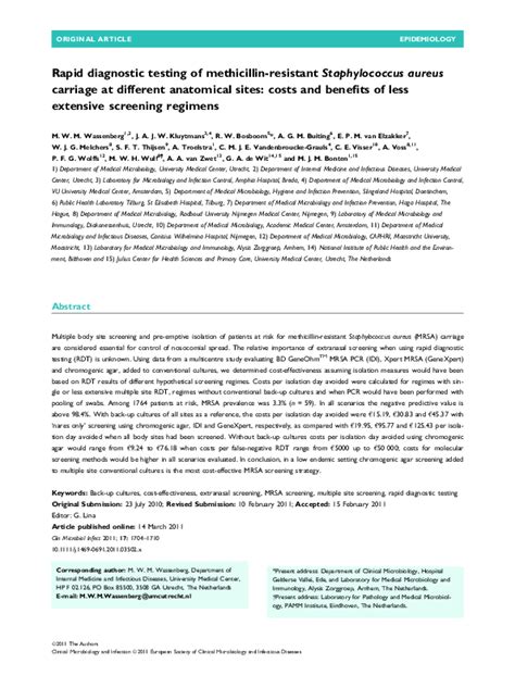 Pdf Rapid Diagnostic Testing Of Methicillin Resistant Staphylococcus Aureus Carriage At